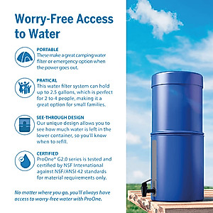 ProOne Big II Gravity Water Filter, 2.5-Gallon Water Filtration System with 5-Inch Filter and BPA-Free Spigot, Independently Tested Proven to Reduce PFAS