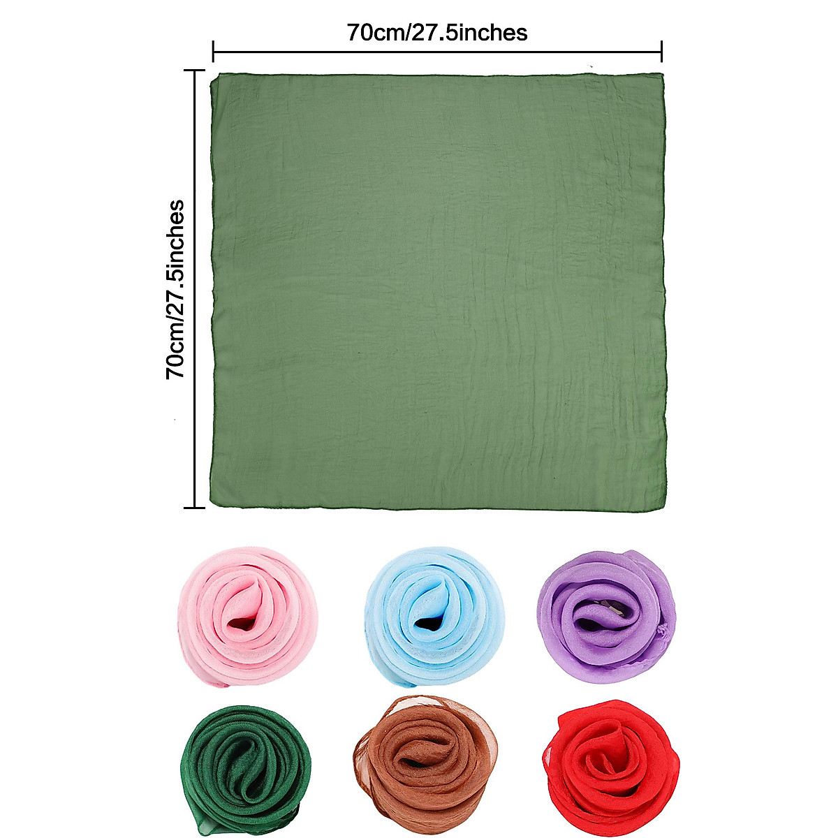 Boao 6 Pieces Chiffon Scarf 1950s Square Scarf Neck Head Scarfs Vintage Soft Scarf Polyester Scarves for Women Girl Lady (Red, Pink, Coffee, Atrovirens, Light Blue, Light Purple,)