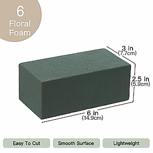 Crafare 6x3x2.5 Inch Wet Floral Foam Blocks Rectangle Small Size Foam Bricks for Fresh Artificial Flower Arrangements Wedding Centerpiece Party Home Decoration Pack of 6 Green
