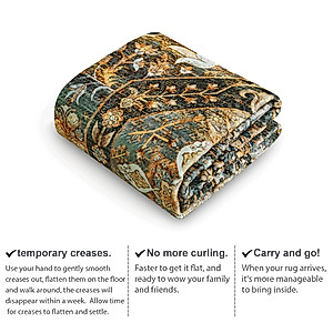 NICETOWN 5x8 Vintage Area Rug - Thin Washable Boho Non-Slip Entryway Rug Oriental Medallion Living Room Rug Entrance Mat Carpet for Kitchen Laundry Bathroom Bedroom, Green