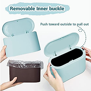 Mini Countertop Trash Can with 90pcs Trash Bags,Tiny Garbage Can with Press Type Lid,Small Desktop Waste Bin with Hidden Bag,Little Table Trash Bucket for Bathroom,Kitchen,Bedroom,Office (Blue)