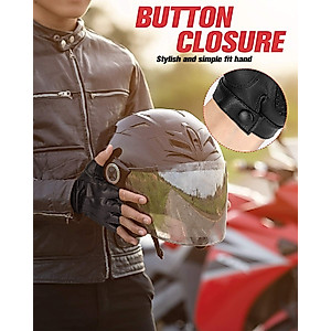 KEMIMOTO Fingerless Driving Gloves PU Faux Leather Outdoor Sport Half Finger Glove for Men Women Teens, Black, Medium