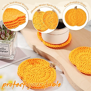 Crochet Pumpkins Coaster Handmade Knitted Drink Coaster Set Autumn Drink Cup Pad Mats Absorbent Bottle Mug Place Mats for Table Protection Fall Halloween Thanksgiving Themed Party Decoration (4 Pcs)