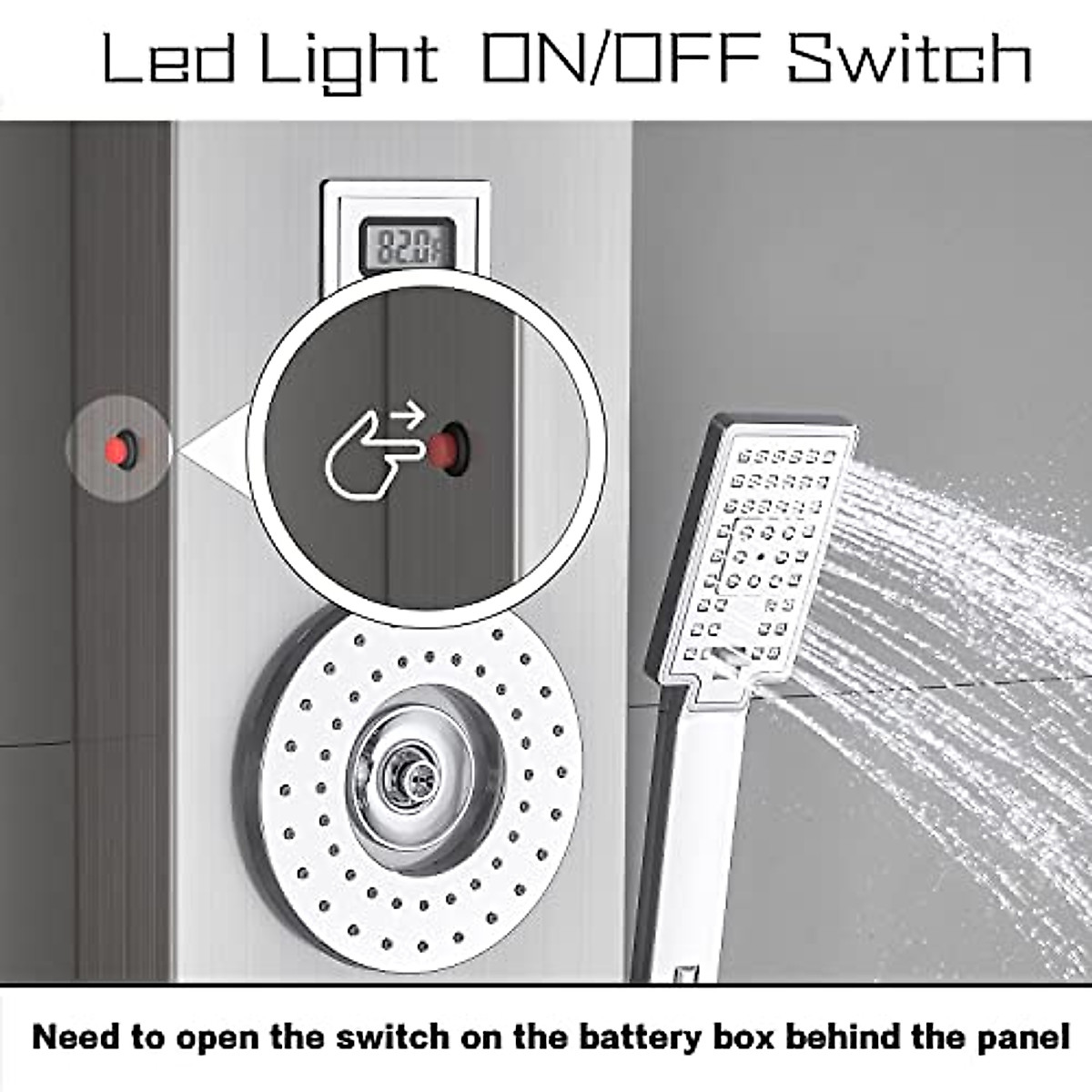 ELLO&ALLO Stainless Steel Shower Panel Tower System,LED Rainfall Waterfall Shower Head 6-Function Faucet Rain Massage System with Body Jets, Brushed Nickel