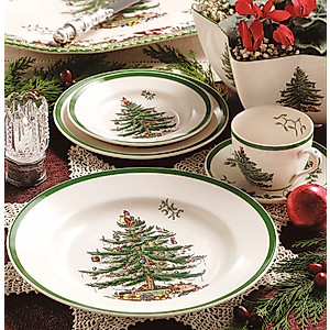 Spode Christmas Tree Collection Rice Bowl, set of 4, 6-Inches, Round, Ceramic Bowl for Soup, Frozen Meals, Stews, and Sticky Rice Dinners, Dishwasher and Microwave Safe (Classic)