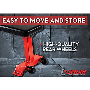 Lifeline Flat Weight Bench Heavy Duty 11-Gauge Steel with Transport Wheels and Handle for Home Gym Workouts