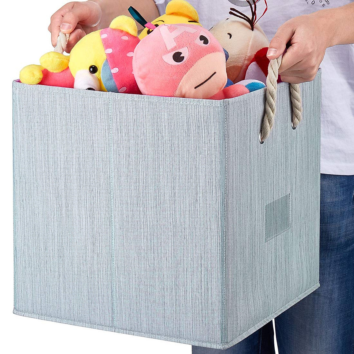 i BKGOO Foldable Storage Cube Bins Grey Bamboo Fabric Collapsible Resistant Basket Box Organizer with Cotton Rope Handle for Home Office and Nursery 13x13x13 inch