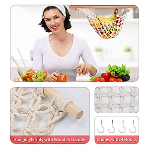 Fruit Hammock Under Cabinet Macrame Hanging Fruit Basket Veggie Banana Holder with Hooks Boho Decor for RV Camping Kitchen Organizers and Storage Christmas Housewarming Gifts