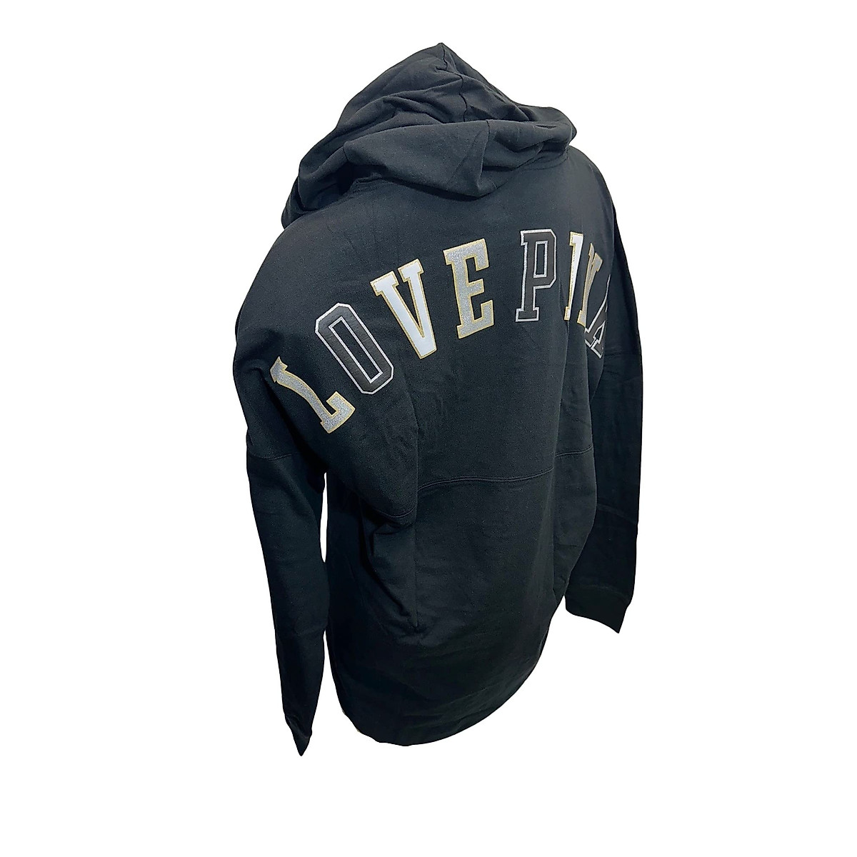 Victoria's Secret Pink Cotton Oversize Pullover Glitter Hoodie Tee/Shirt Color Black Shine Size Medium New