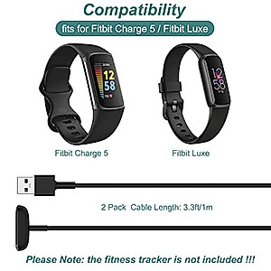 Charger for Fitbit Charge 5 / Fitbit Luxe Fitness Tracker, Replacement Charging Cable Cord Accessories for Fitbit Luxe/Charge 5 [2-Pack, 3.3ft/1m]