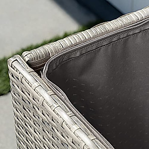 Royal Garden 230 Gal Extra Large Wicker Furniture Deck Storage Box for Indoor Outdoor Use, Storage for Cushions, Pillows, Patio, and Pool Accessories w/ Pneumatic Hinges and Internal Liner (Gray)