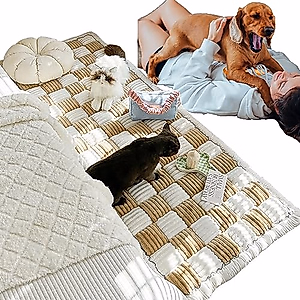 TTEDMO Funnyfuzzy Cream-Coloured Large Plaid Square Pet Mat Bed Couch Cover,Funny Fuzzy Couch,Funny Dog Sofa (Light Brown,27.6x70.9 in)