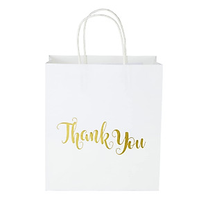 Juvale 15 Pack White Thank You Paper Gift Bags with Handles, Tissue Paper for Wedding, Baby Shower, Birthday Party Favors (8 x 4 x 8.8 In)