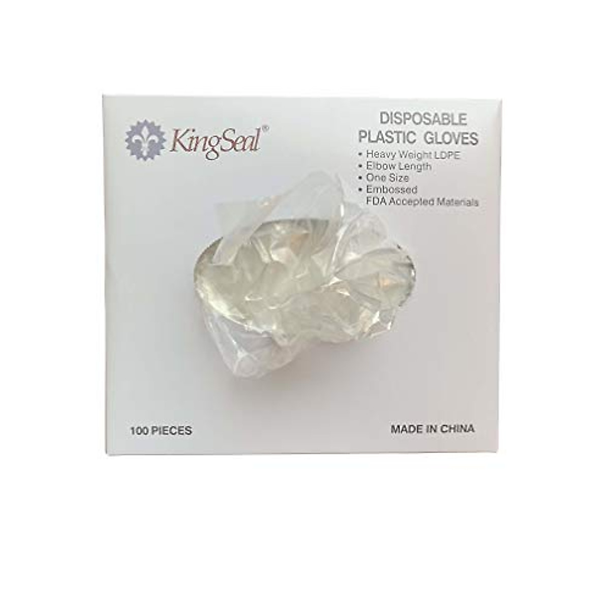 KingSeal Poly Elbow Length Disposable Gloves, 21 inches from Fingertip to Cuff, Embossed Finish for Better Grip - 1 Pack of 100 Gloves (One Size Fits Most)