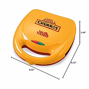 Nostalgia Taco Tuesday Electric Churro Maker – Nonstick, 6-Slot Dual Cooking Plates for Homemade Churros and Cinnamon Pasties – Yellow and Red