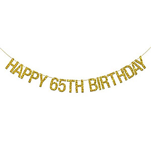 INNORU® Happy 65th Birthday Banner Gold Glitter Letters Hang Bunting - 65th Birthday Party Decorations Supplies