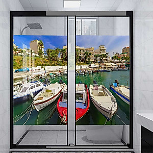 Teal Red Frosted Window Privacy Film Blackout Static Cling Removable Window Film Sun Blocking Anti UV Glass Film for Home Sliding Door Italy Summer Landscape Privacy Film 17.7Wx23.6L-inch x2 Pcs