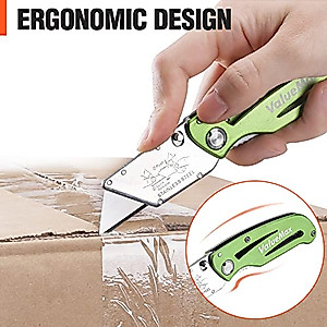 ValueMax Folding Utility Knife Set, All Metal Liner Lock Box Cutter, Quick Change Blade Razor Knife, with 10 Extra SK5 Blades, Set of 3 (Green, Orange, Gray)