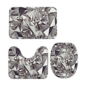 Glitter Abstract Diamond Crystal Pattern Print 3 Pieces Bathroom Rug Set 1 Rectangular Floor pad 1 U-Shaped Floor mat 1 O-Shaped closestool pad