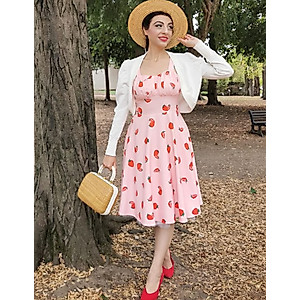 Retro Dresses for Women Vintage 1950s Dresses Floral A-Line Swing Midi Sun Dresses Women Summer Strawberry X-Large
