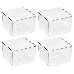 mDesign Plastic Drawer Organizer Square Box, Storage Organizer Bin Container; for Closets, Bedrooms, Use for Leggings, Socks, Ties, Jewelry, Accessories - Lumiere Collection - 4 Pack - Clear