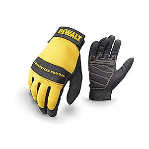 Dewalt DPG20L All Purpose Synthetic Leather Palm Spandex Back Velcro Wrist Work Glove, Large, Yellow/ Black