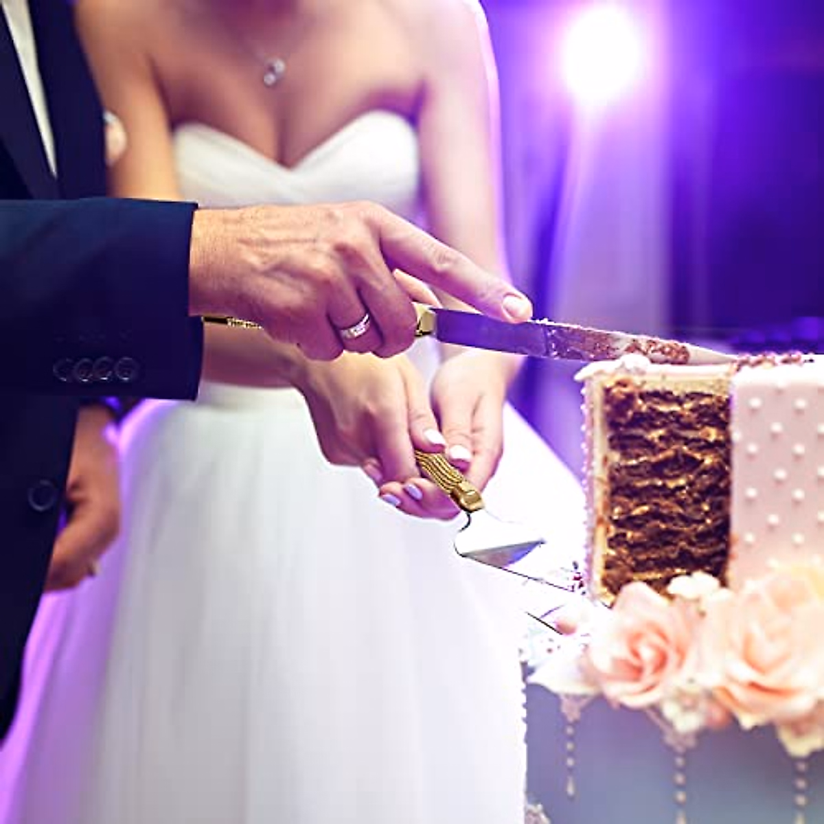 ROXBURGH Wedding Cake Knife and Server Set, 420 Stainless Steel Cake Cutter and Pie Server Slicer, Rhinestones Studded Handle Cake Cutting Set for Wedding Gifts, Engagement Gifts for Bride and Groom