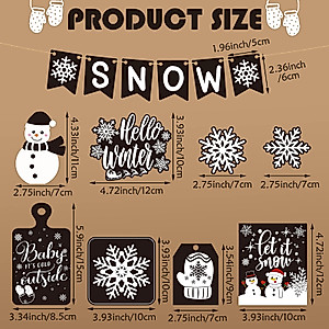 BBTO 14 Pcs Winter Tiered Tray Decor Black and White Snowflake Table Wood Decor Hello Winter Wood Blocks Signs for Home Decor(Classic Style)