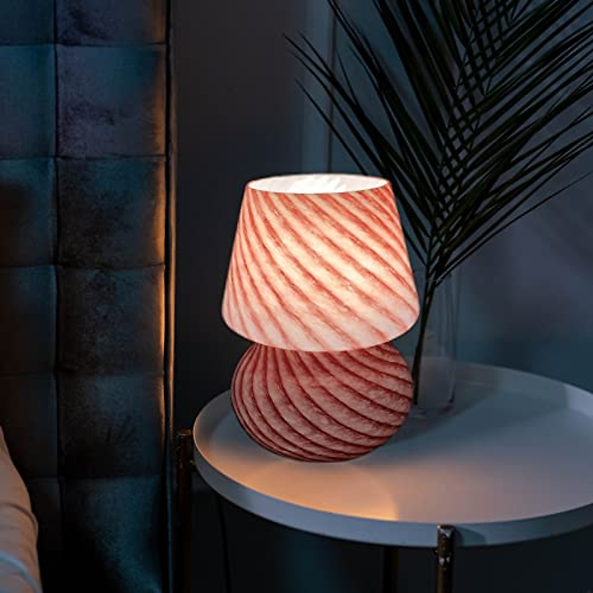 MKolour Mushroom Bedside Table Lamps - Glass LED Bedside Night Lamps, Vintage Small Table Lamps for Bedroom,Living Room,Nightstand,Study (Red Twill)