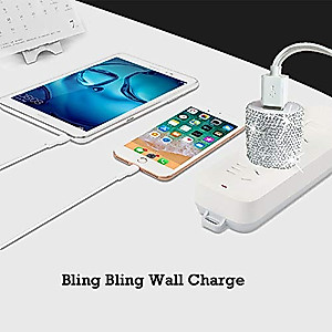 USB Wall Charger Bling 5V/2.4A 24W Dual Port Fast Charger Plug Cell Phone Block Adapter White for iPhone Android Samsung Pad Tablet etc