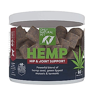 Only Natural Pet Hemp Hip & Joint Support for Dogs - Supplement for Mobility Wellness Pain Relief Healthy Inflammatory & Bone Stiffness - Chews w/Fatty Acid Blend Mussels & Turmeric - 60 Count