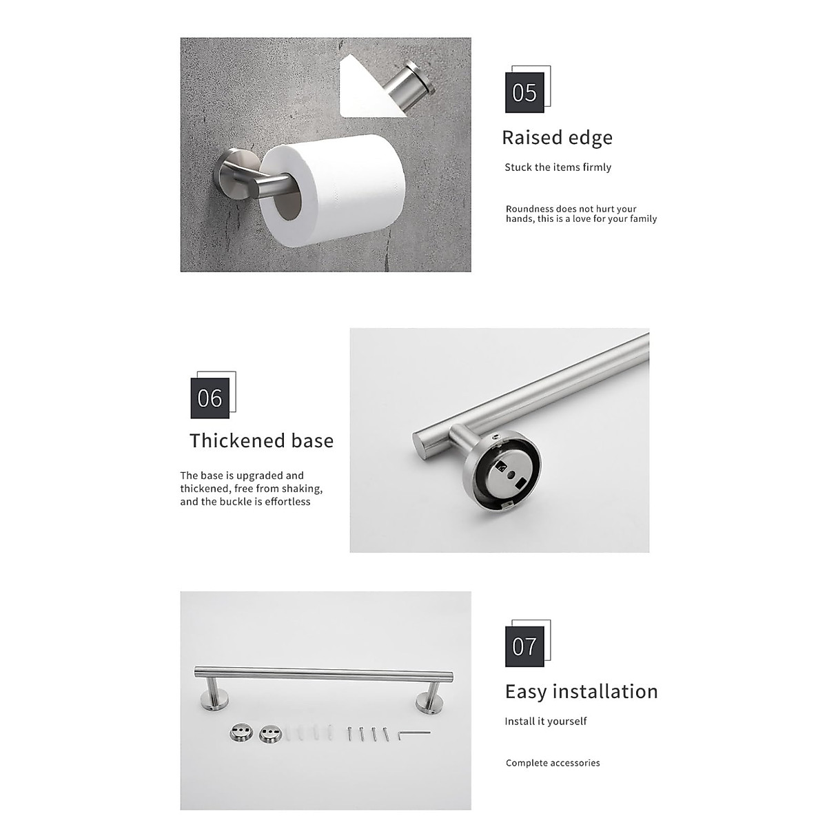 Bathroom Hardware Set Accessories Kit Brushed Stainless Steel Round Wall Rack Hand Bar Toilet Roll Paper Holder Robe Towel Hook,PC,Towel bar,45cm