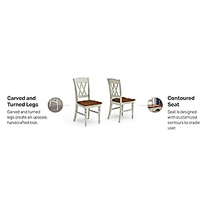 Home Styles Monarch Double X-back White and Oak Dining Chairs, with Solid Hardwood Construction, Turned Legs, and Distressed Oak Finish, Set of Two
