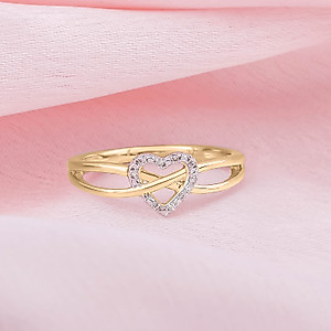 Cali Trove, Diamond Infinity with Heart Promise Ring for Women in 925 Sterling Silver, Women's Infinity Heart Promise Ring Accented with White Diamonds in Yellow Gold-Plated, Rose Gold-Plated or