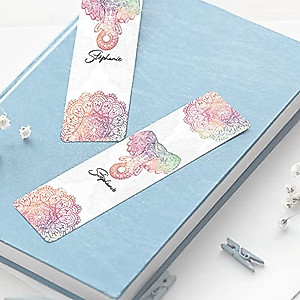 Personalized Bookmark Custom Name Elephant Mandala Pattern Bookmarks Gifts for Book Lovers Women Men Readers On Birthday Christmas Day Design Your Own Markers Metal Multicolored