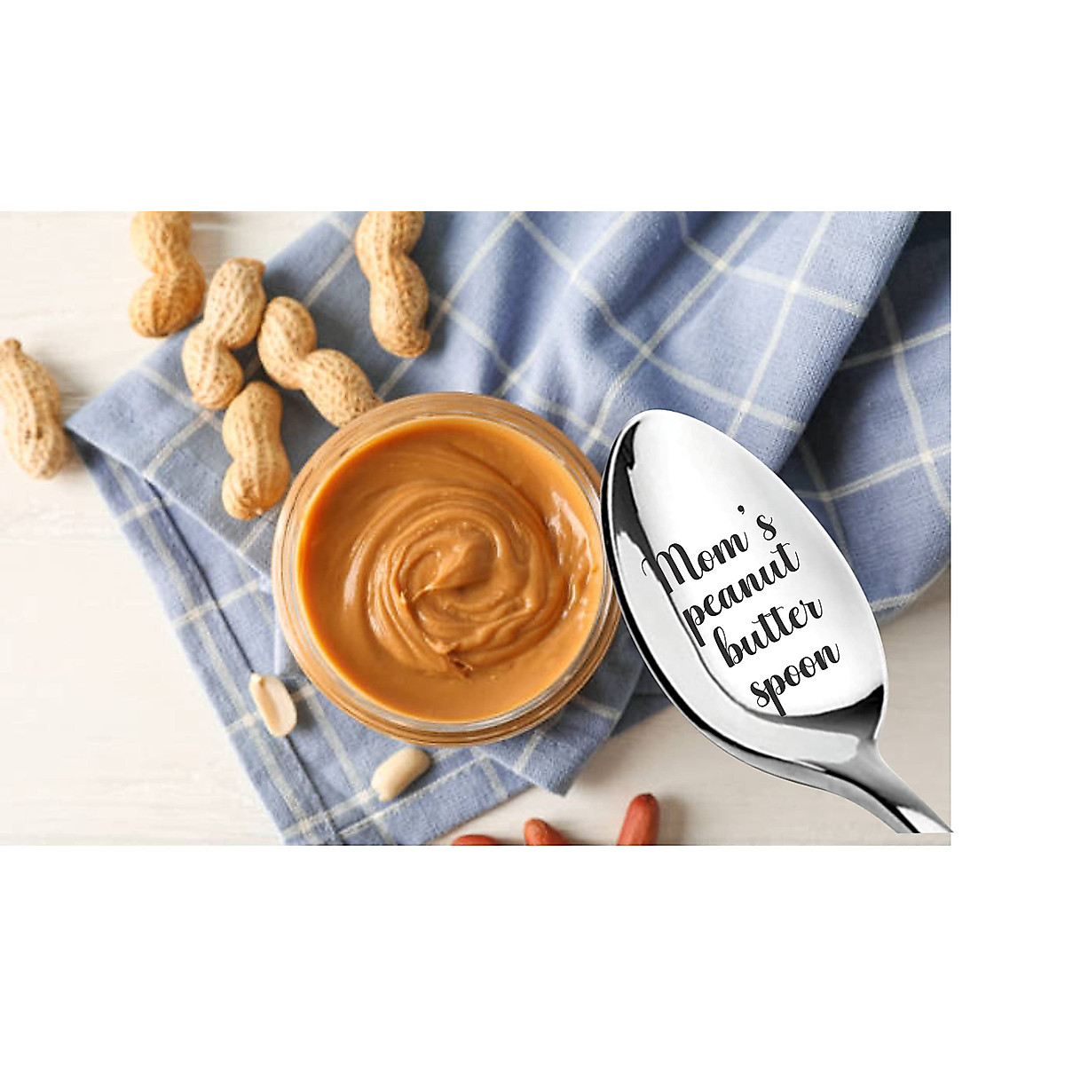 Moms Peanut Butter Spoon | Engraved Spoon Gift | Gift For Peanut Butter Loving Mom | Birthday Anniversary Christmas Gift | Christmas Stocking Stuffer | Engraved 7 Inches Stainless Steel Spoon
