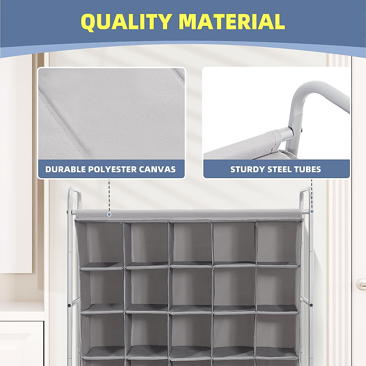 STORAGE MANIAC Shoe Cubby Organizer, Free Standing Shoe Cube Rack for Entryway, Bedroom, Apartment, Closet, 40-Cube Gray