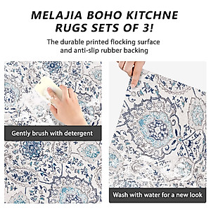 MELAJIA Boho Kitchen Rugs Sets of 3 Non Slip Washable Laundry Room Rubber Mat Kitchen Mats Set for Floor Easy to Clean Low-Profile Runner Rug for Hallway Bathroom Bedroom Entryway