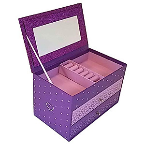 Jewelry Box for Girls - Pink and Purple Sparkles with Hearts and Pink Trim (Purple Sparkle)