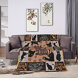 Cat Throw Blanket for Women, Black Cat Gifts for Cat Lovers, Cat Lover Gifts Lady Blanket, Blankets for Cats Gifts Idea Throws Women Men