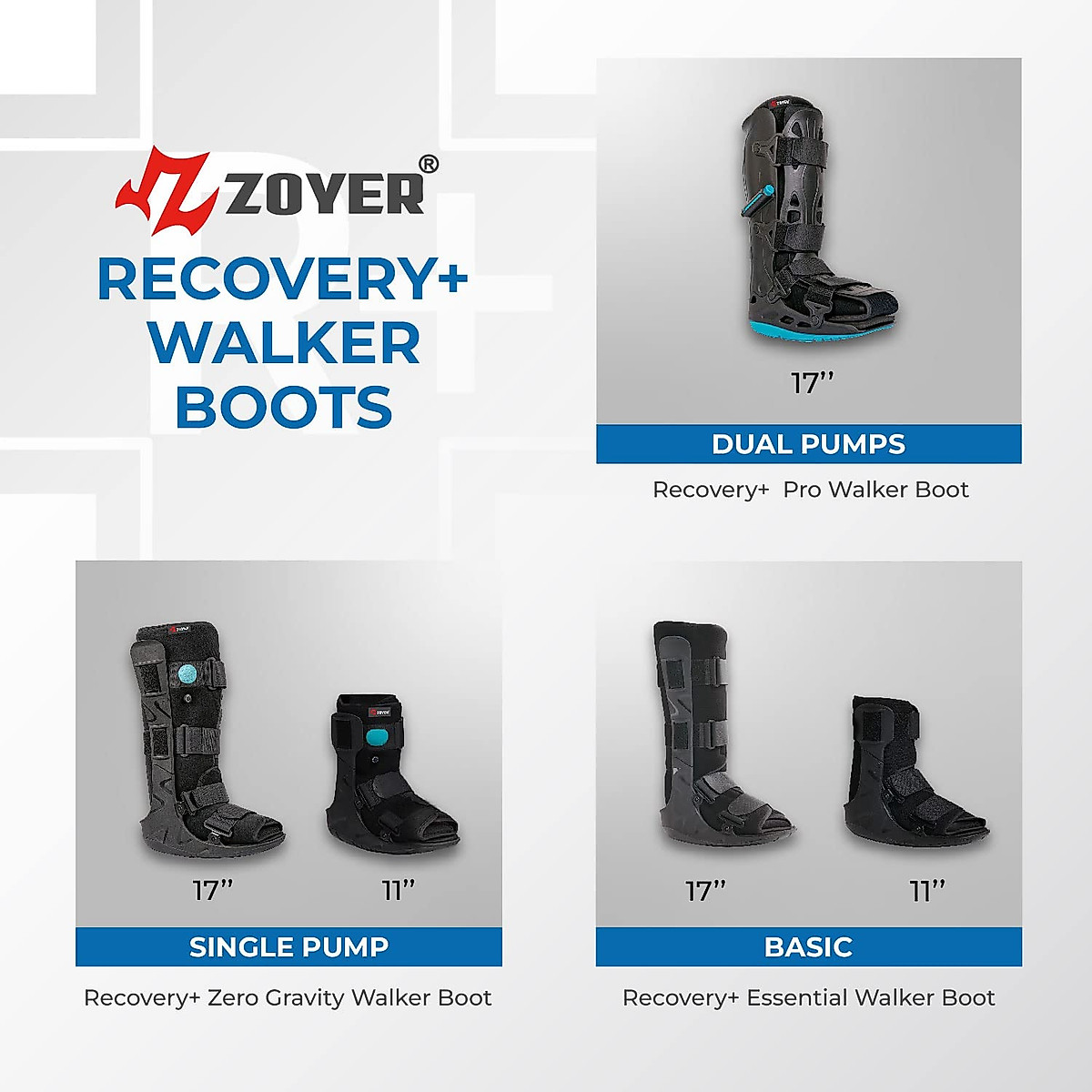 ZOYER Recovery+ 11" Zero Gravity Boot with Pump - Air Cam Fracture Boot, Universal Fit for Left or Right Foot (X-Large)
