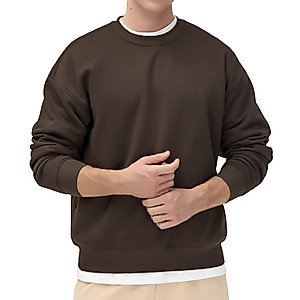 THE GYM PEOPLE Men's Fleece Crewneck Sweatshirt Thick Loose fit Soft Basic Pullover Sweatshirt(Brown, Small)