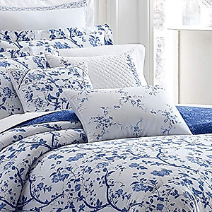 Laura Ashley Home - Comforter Set, Cotton Bedding with Matching Shams & Bed Skirt, Stylish Home Decor (Charlotte Blue, Queen)