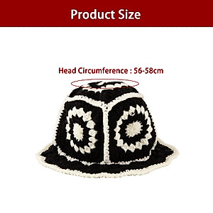 Women Crochet Bucket Hat Knitted Bucket Hat Handmade Cute Flower Pattern Beach Hat Outdoor Cute Striped Floral Fishing Hat Knit Bucket Hats Fisherman Hat for Women Multicolor