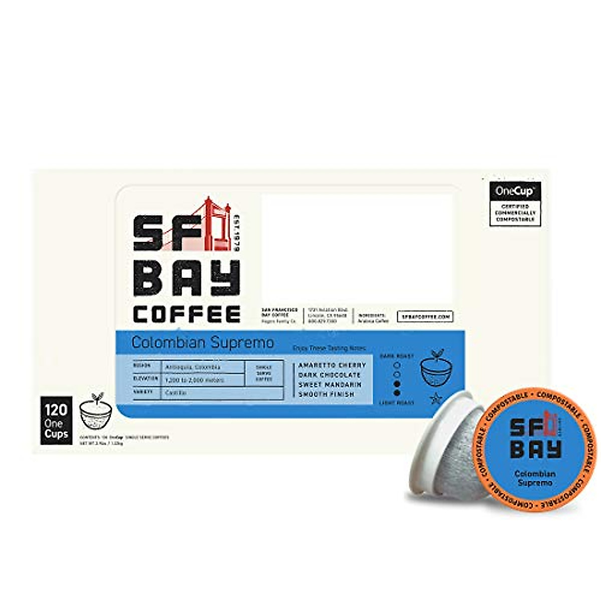 San Francisco Bay Compostable Coffee Pods - 100% Colombian (120 Ct) K Cup Compatible including Keurig 2.0, Medium Roast