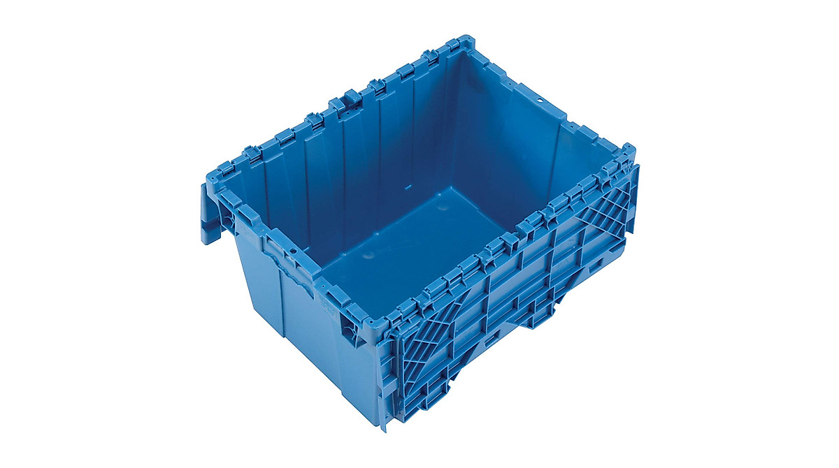 Monoflo Industrial Plastic Container with Hinged Lid - Durable & Stackable