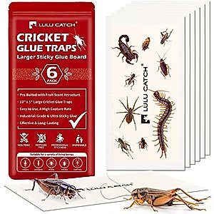 LULUCATCH Cricket Insect Glue Traps - 6 Pack Bug Traps, Cockroach Sticky Traps, Large Spider Trap with Pre-Baited Attractant, Highly Effective Glue Boards Indoor, Non-Toxic & Safe to Children, Pets