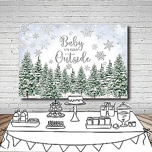 MEHOFOND 7x5ft Winter Baby Shower Backdrop Baby It's Cold Outside Snowflake Forest Pine Tree Green Photography Background Baby Shower for Boys Party Banner Decorations Photo Booth Props