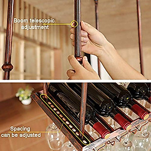 LAJUU Wine Racks,Adjustable Metal Ceiling Industrial Hanging Wine Glass Racks Goblet Stemware Holder Decoration Shelf