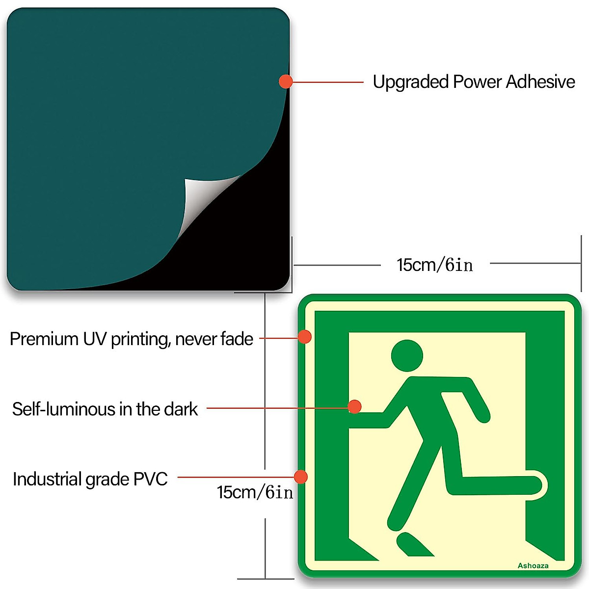 Ashoaza Emergency Exit Sign Glow in the Dark Exit Decals, 8 pcs, (cm 15x15), Running Man Sign with Directional Arrow of Exit Light Stickers